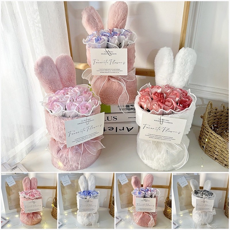 Cute Rabbit Ears Flower Bouquet Artificial Rose Bouquets Teachers' Day ...