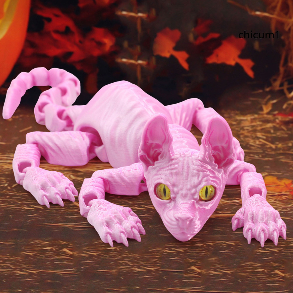 [raya]3D Printed Hairless Cat Figurine Movable Joints Sphynx Cat Figure ...