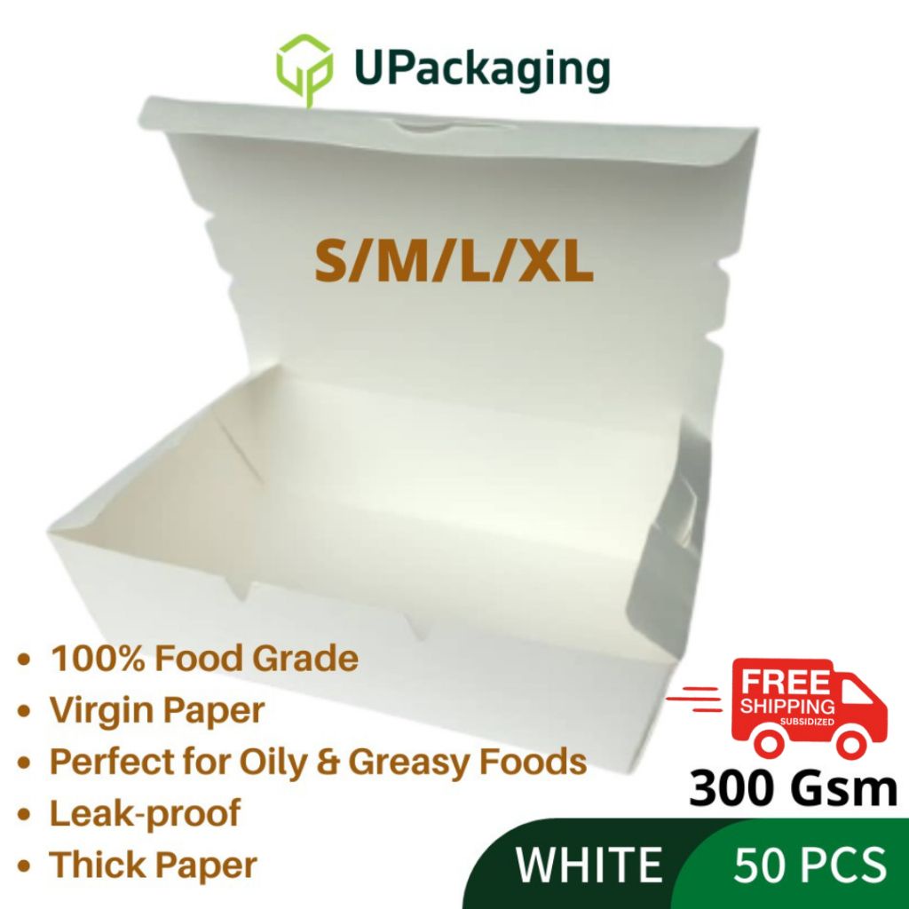 [50 Pcs] PREMIUM WHITE PAPER LUNCH BOX Bento Box Paper Food Box ...