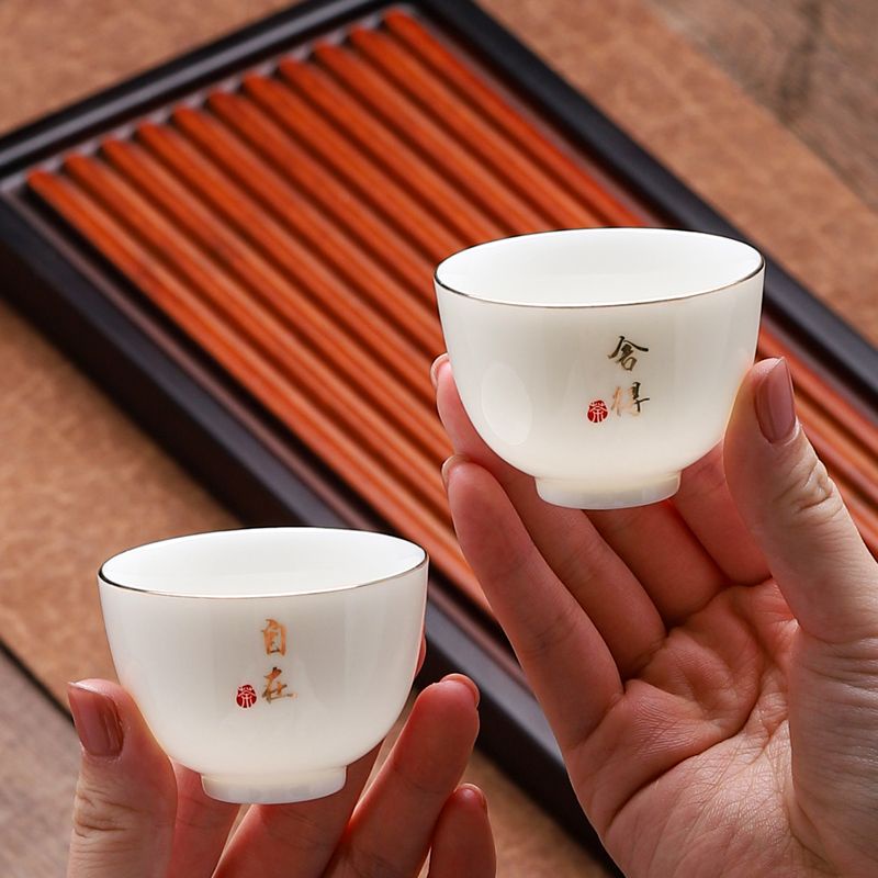 [Yuanyi] [6 teacups] Dehua suet jade porcelain teacup/ceramic teacup ...