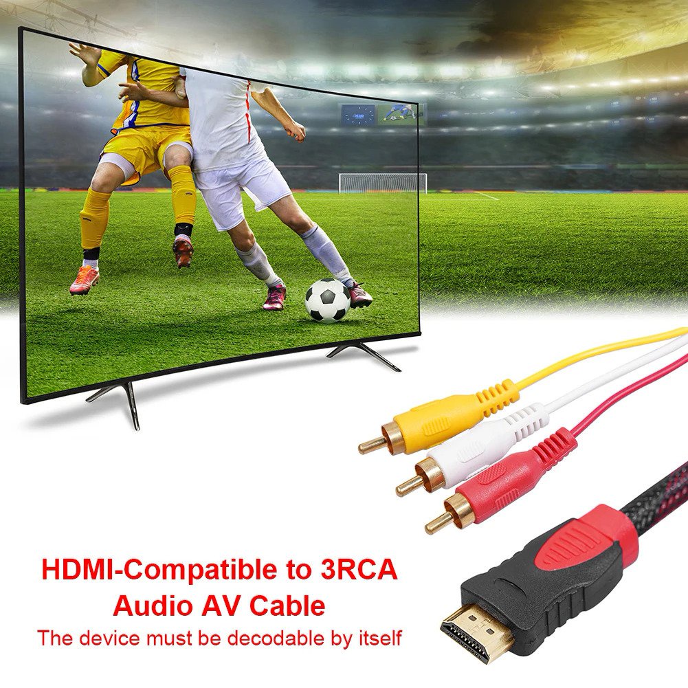 Nylon Mesh 1.5m HDMI-Compatible to 3RCA Audio Video AV Cable Cord ...