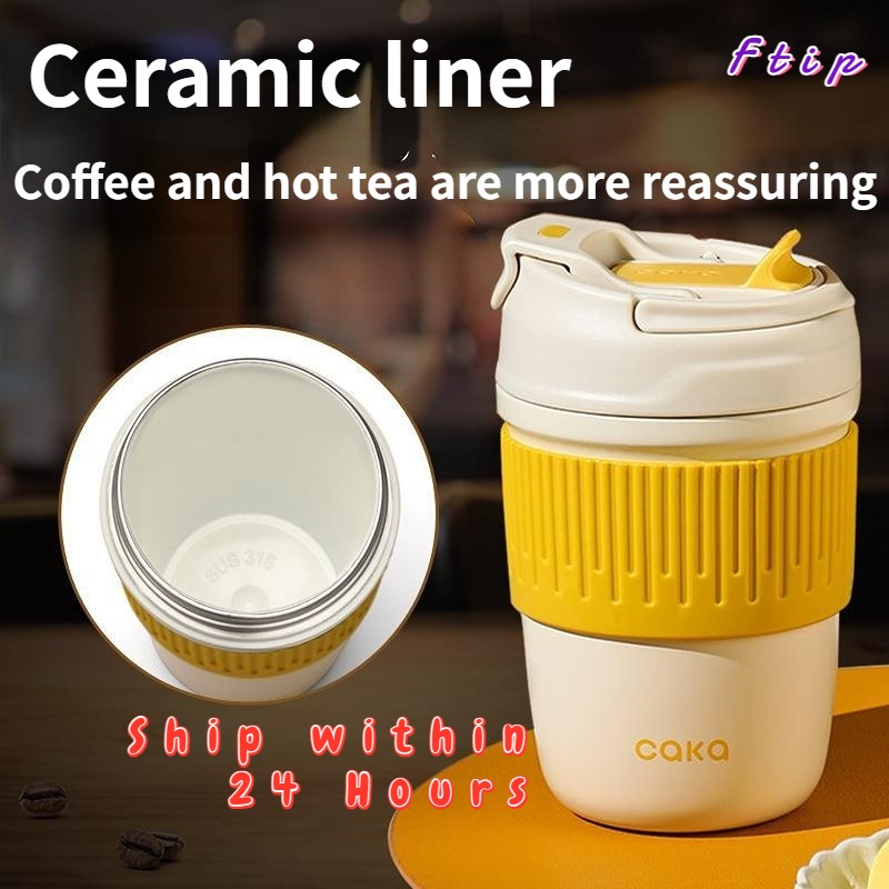 Ftip💯 Caka Ceramic Inner Coating Vacuum Insulated Coffee Cup Thermal ...