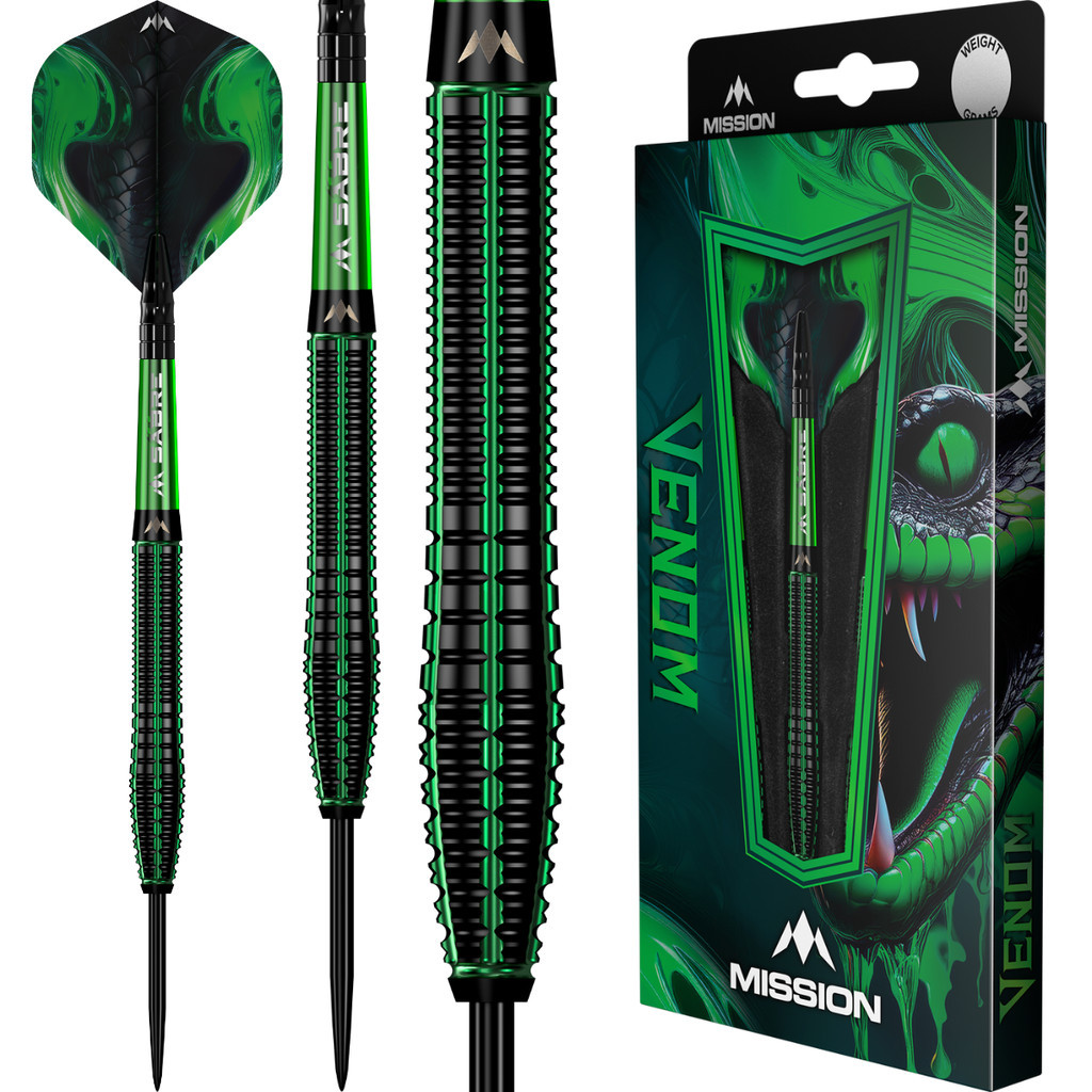 MISSION STEEL TIP DARTS - 23G/25G VENOM 90% Tungsten Dart Set Original ...