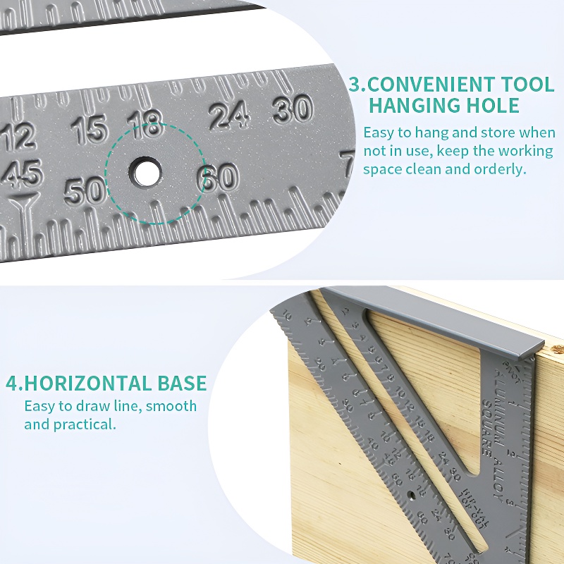 Aluminum Alloy Triangle Square Ruler Measurement Tool For Carpenter Try ...