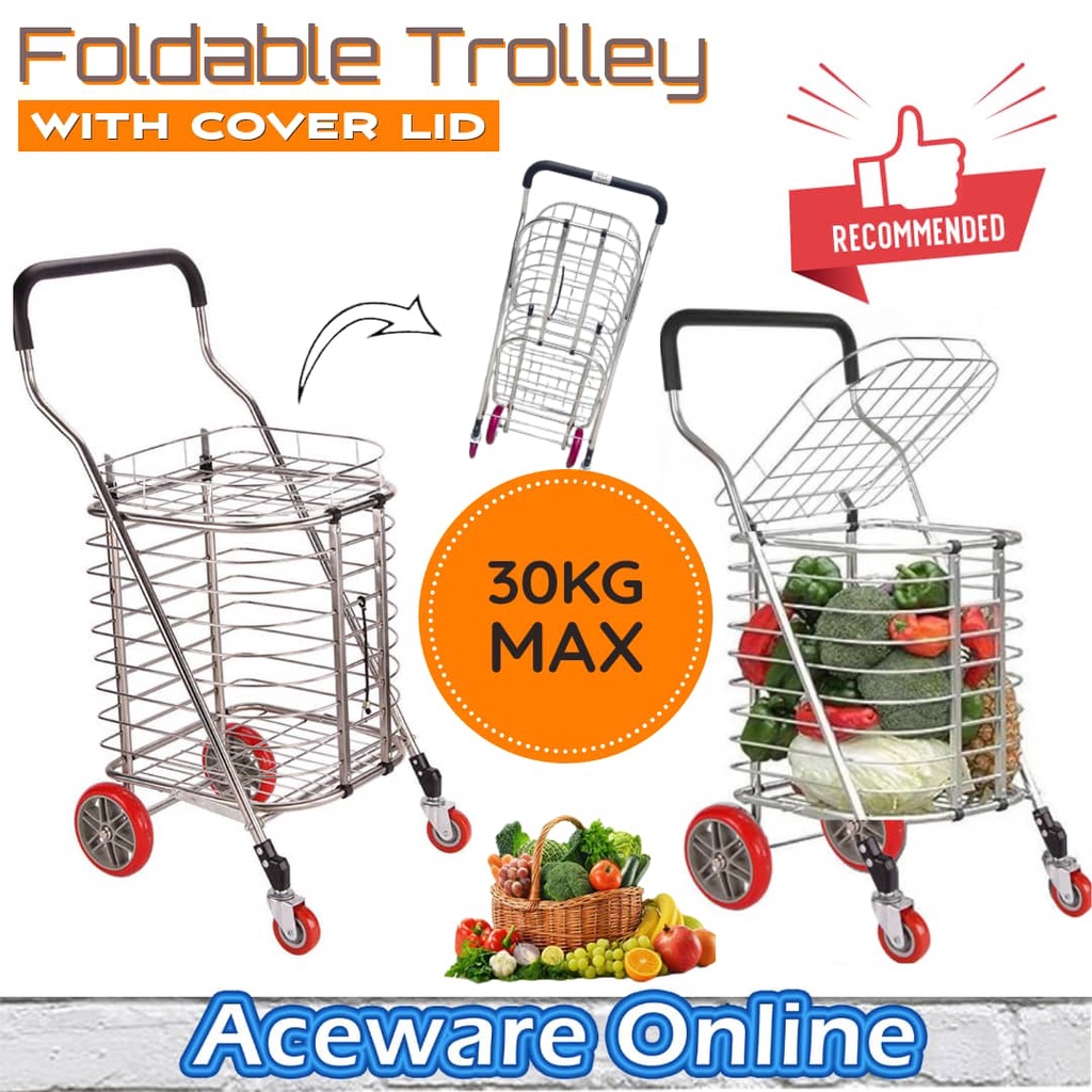 504 Shopping Cart Trolley with Lid Foldable Folding Grocery Cart Market ...
