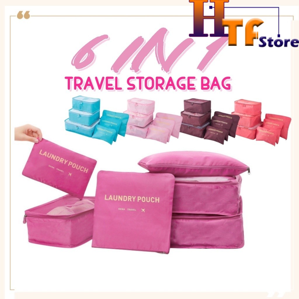 6 in 1 Travel Packing Clothes Storage Bag Organizer Luggage Bag Pouch ...