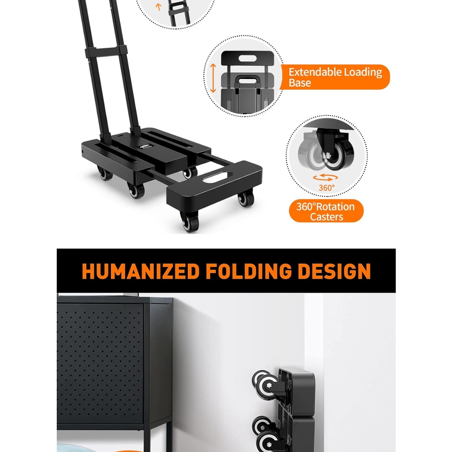 Ready Stock Foldable trolley Universal wheel Platform car The six round ...