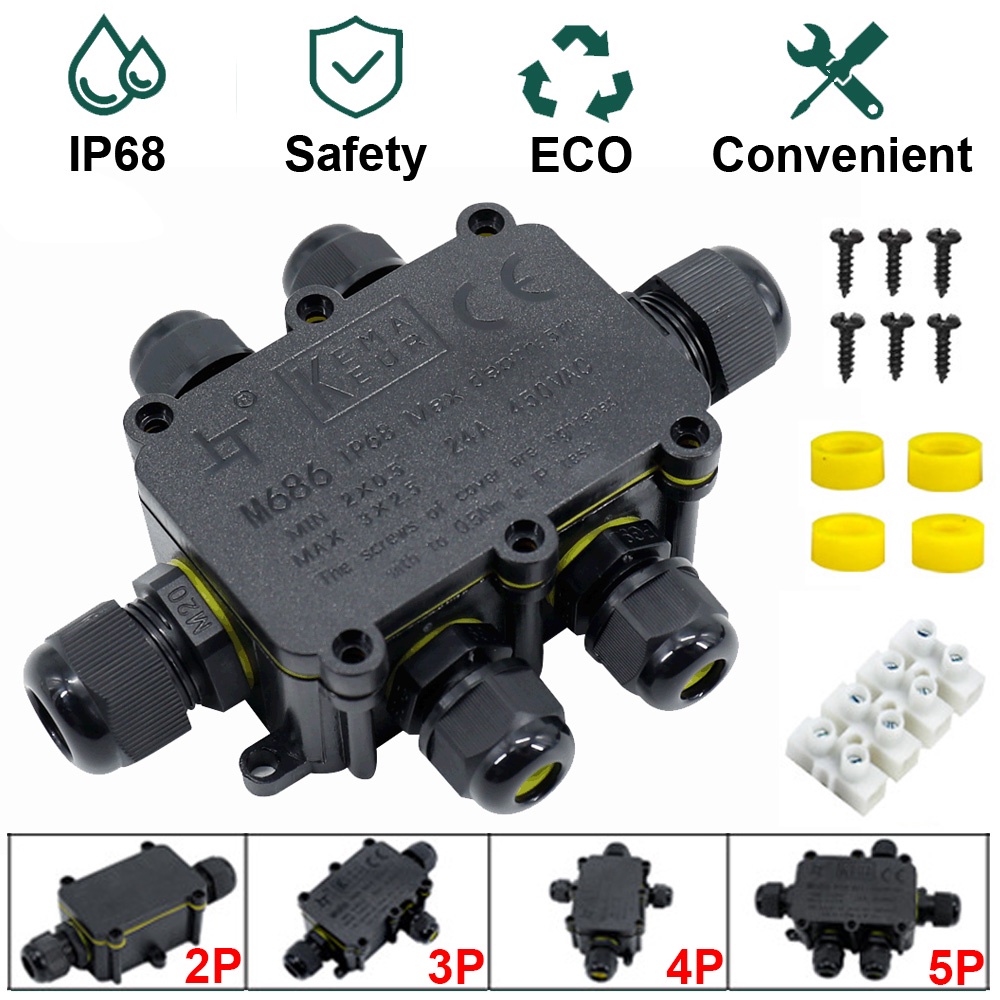 IP68 Waterproof Junction Box 2/3/4/5/6 Way Electrical Connector Box for ...
