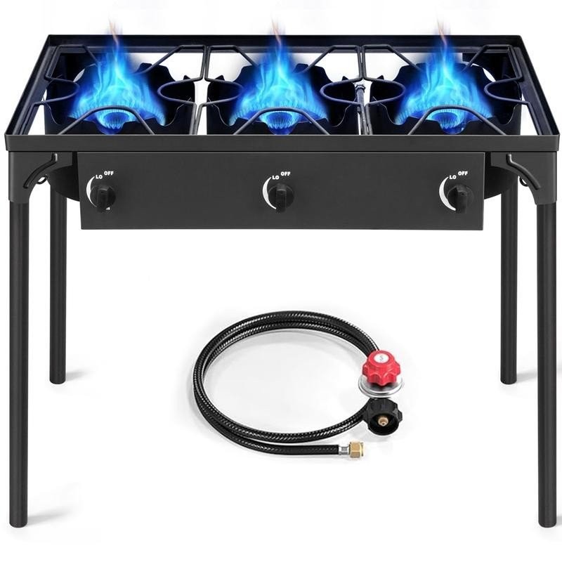 3 Burner Outdoor Portable Propane Stove Gas Cooker, Heavy Duty Iron ...