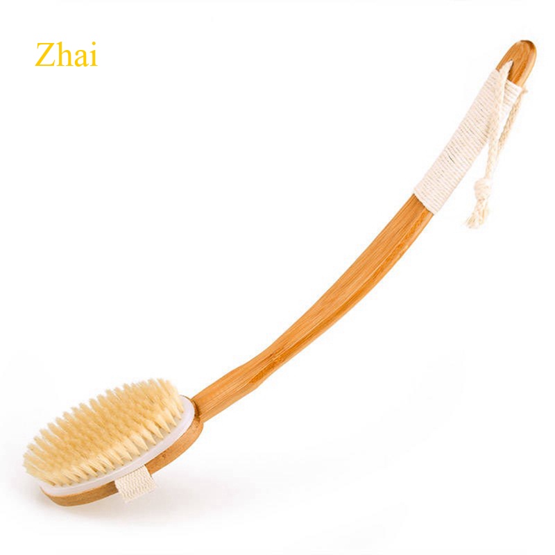 Back Scrubber with Bristles and Long Handle - Luxurious Curved Wooden ...