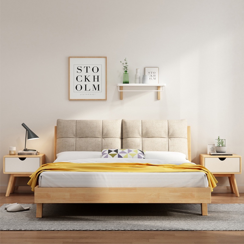Bed Frame Nordic Solid Wood Modern Simple Style 1.95m Big/ Single/Super ...