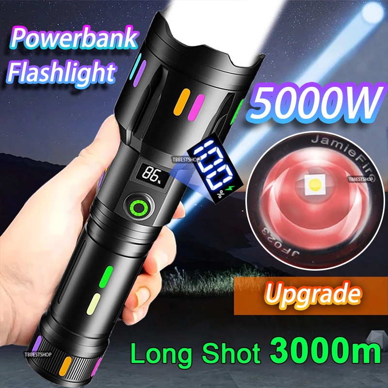 👍5000W Torchlight ultra bright with 26650 Battery Waterproof Portable ...