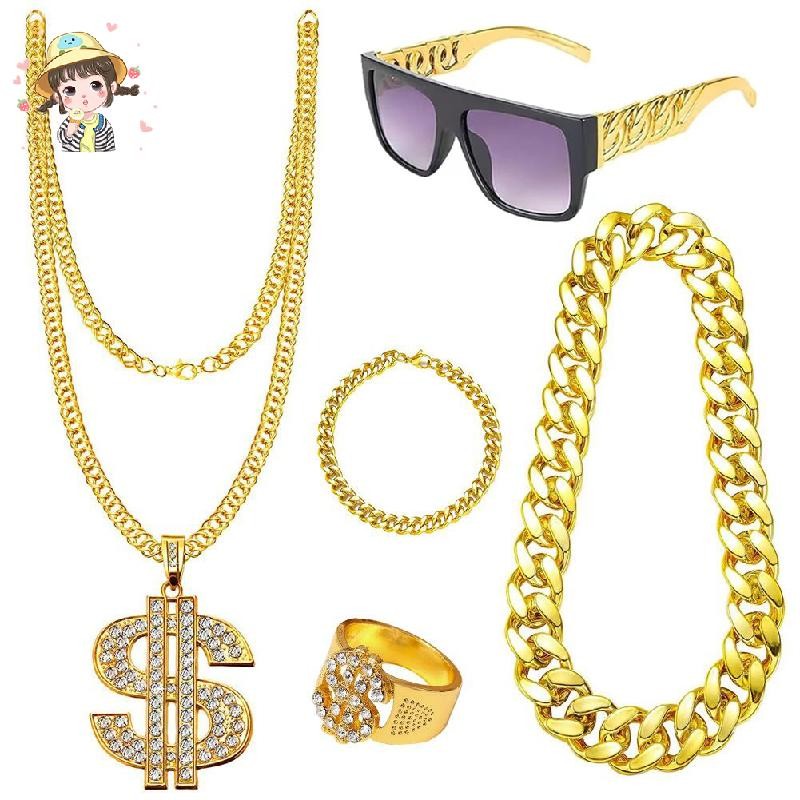 Dollar Sign Necklace Set, 5 PCS Dollar Sign Pendant Necklace Ring Set ...