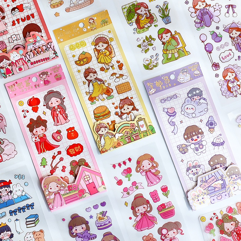 6 Sheets Cartoon Role Daily Series Stickers Decorative DIY Material ...