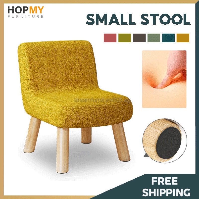 Small Stool Household Low Stool Creative Round Stool Fabric Solid Wood ...