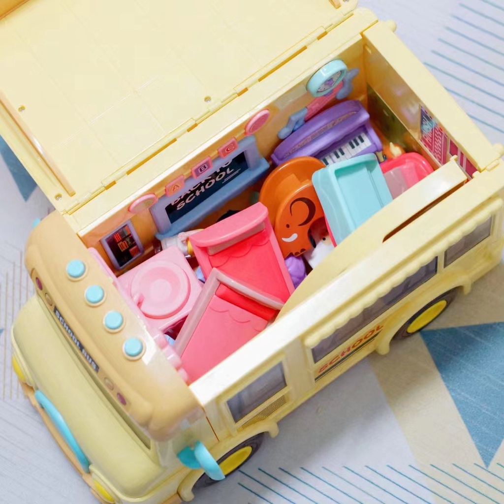 2-in-1 Large Musical School Bus Toy with Sound Light and School ...