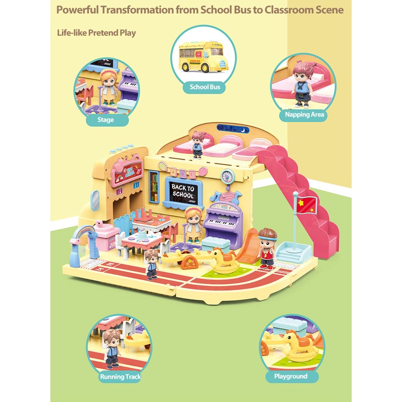 2-in-1 Large Musical School Bus Toy with Sound Light and School ...