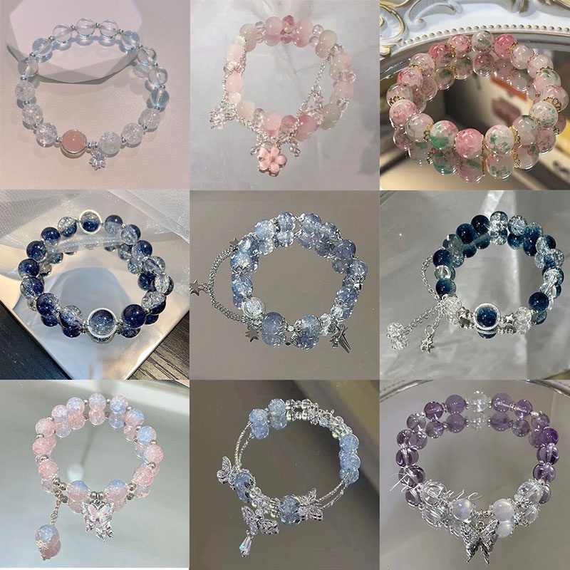 2026 New Style Fashion Cherry Blossom Glass Beaded Bracelet Female ins ...