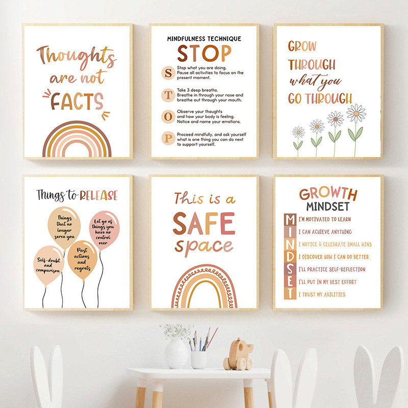 Boho Mental Health Poster Prints Picture Colorful Inspirational Quotes ...