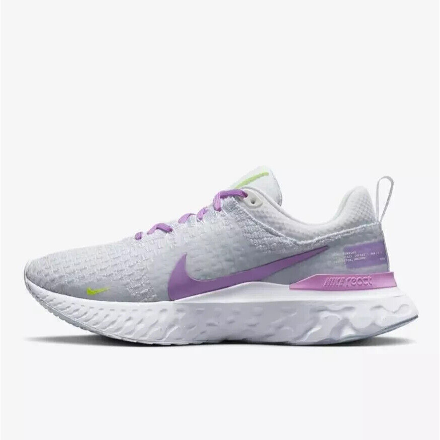 Nike React Infinity Run Flyknit 3 White Purple Sneakers DZ3016-100 Mens ...