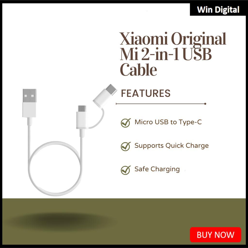 Xiaomi 2 in 1 Data Cable Micro USB to Type C 100cm Conversion Data ...