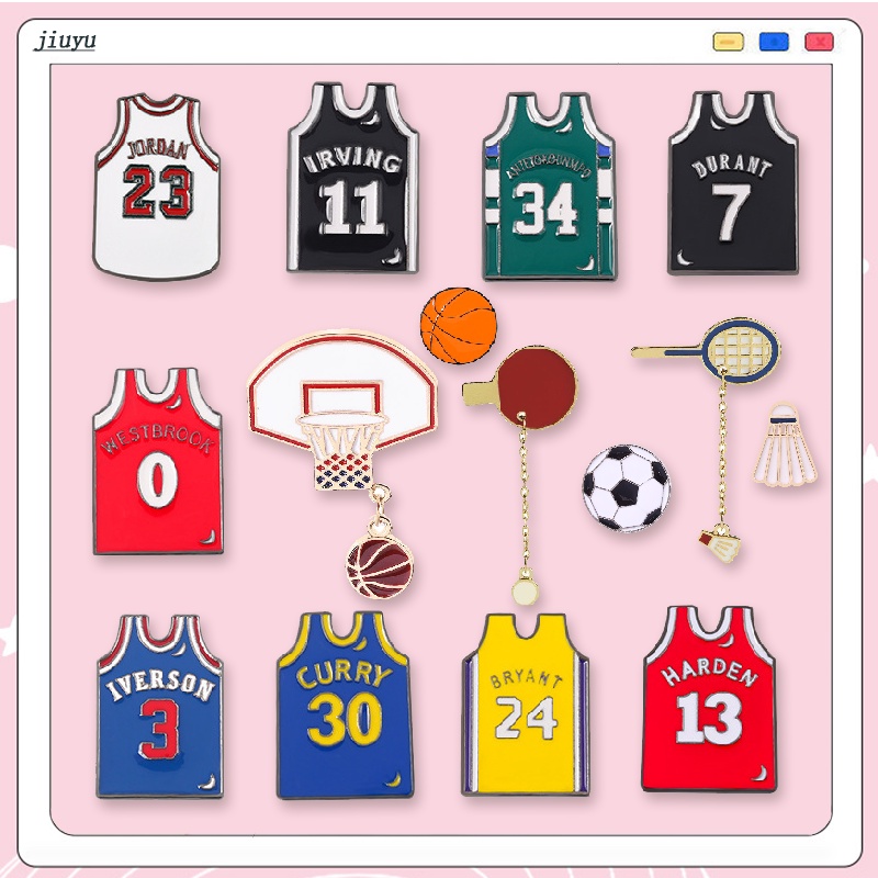 NBA Star Jersey Enamel Pin Kobe Jordan Durant Jersey Brooch Table ...