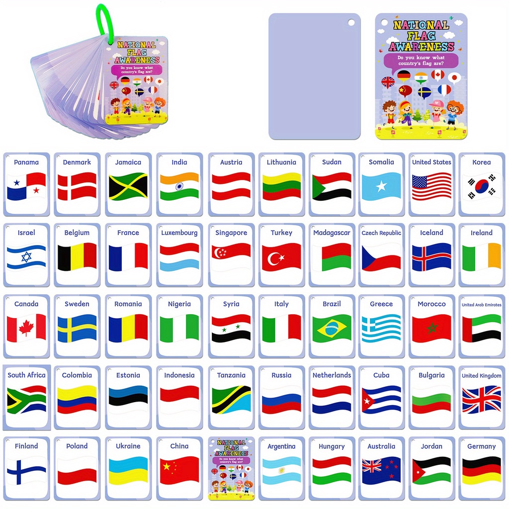 50 Pcs National Flags Flash Cards Homeschool Montessori Educational ...