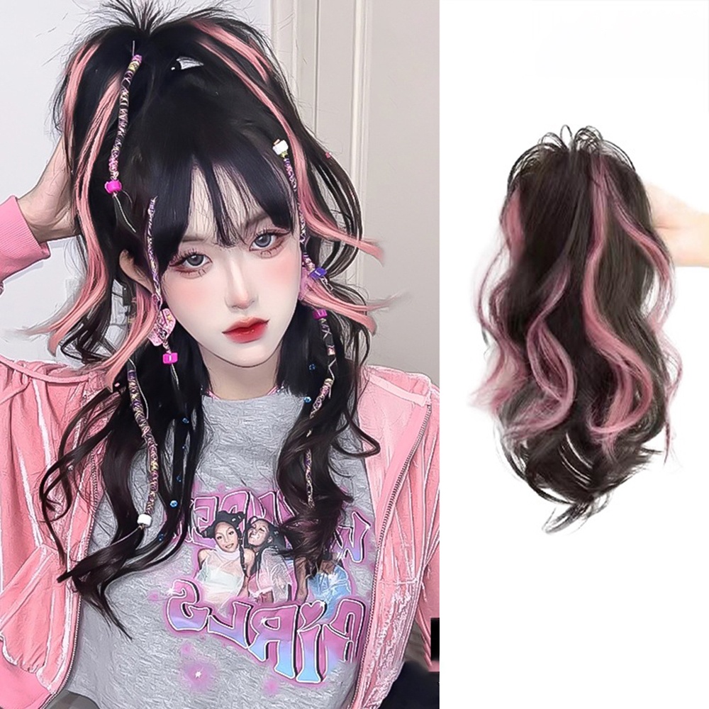 Y2K Sweet Girl Highlighted Dyed Curly Clip Wig Natural Simulated ...