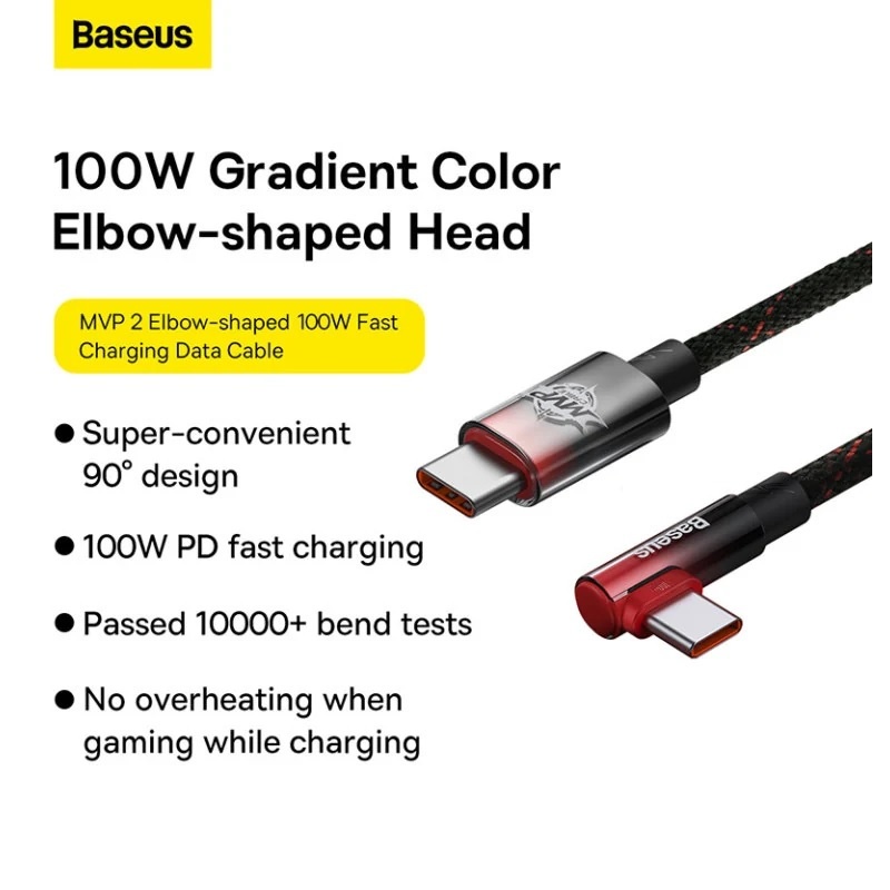 Baseus PD100W PD 3.0 100W 2M MVP 2 Type-C to Type-C L shape Elbow 90 ...