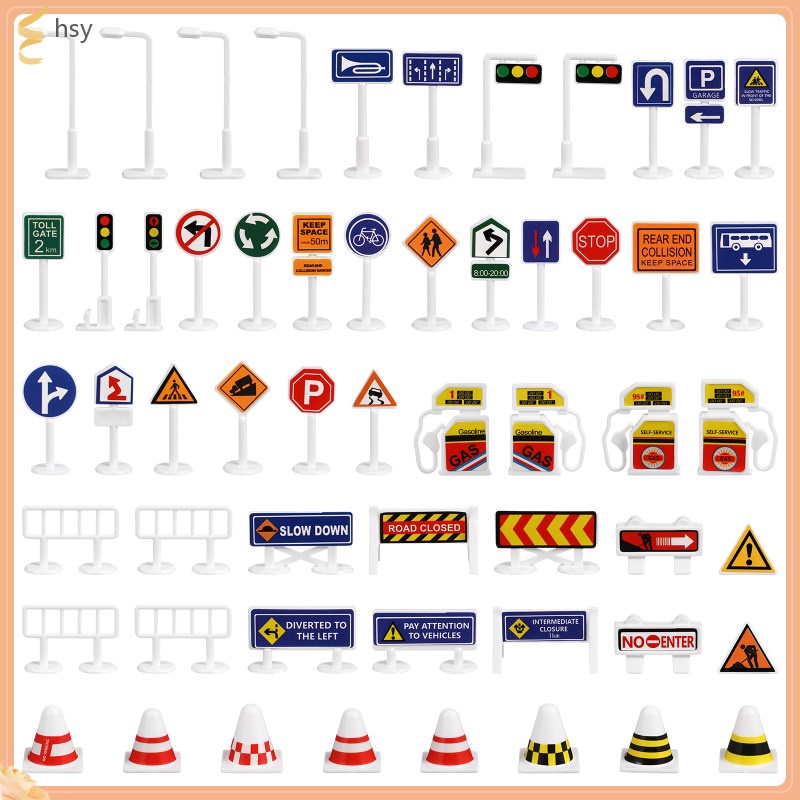 56 Pcs Toy Traffic Signs Construction Barricade Toys Childrens Road Set ...