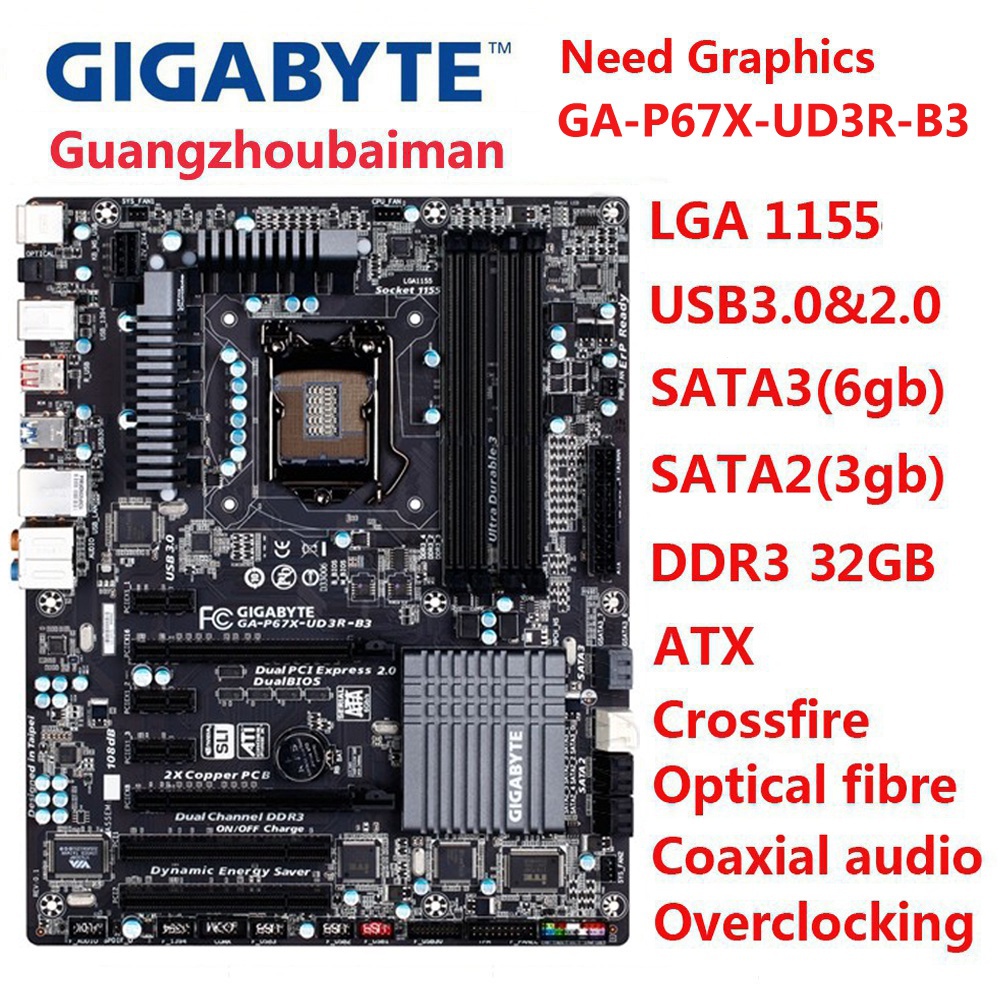 Used Original Gigabyte GA-P67X-UD3R-B3 Motherboard P67 Desktop P67A ...