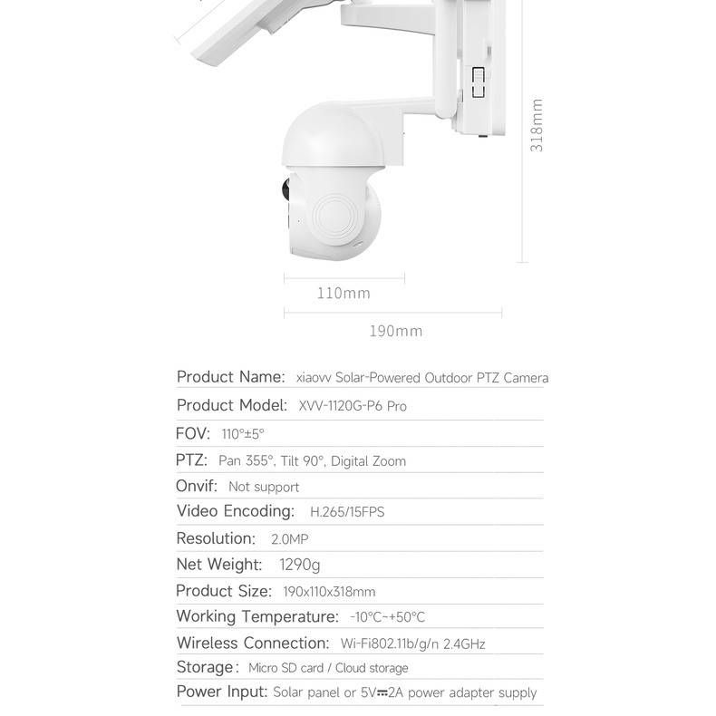 Xiaovv P6 Solar Wifi Cctv 1080P IP Camera Detachable Low Power ...
