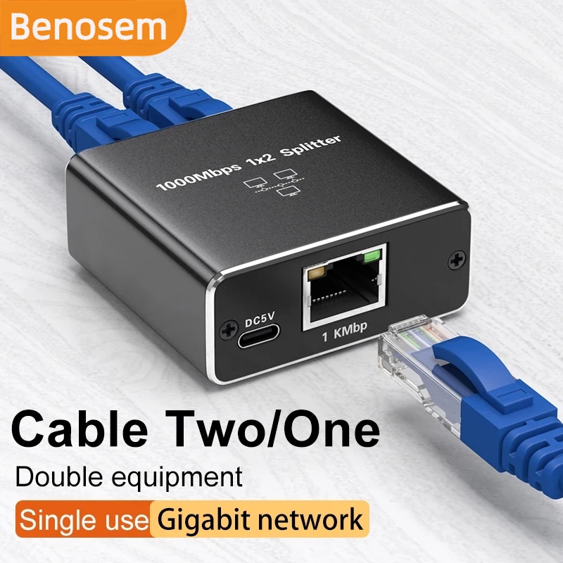 BENOSEM Gigabit Ethernet Lan Splitter 1 to 2 Rj45 Adapter 1000Mbps 1×2 ...