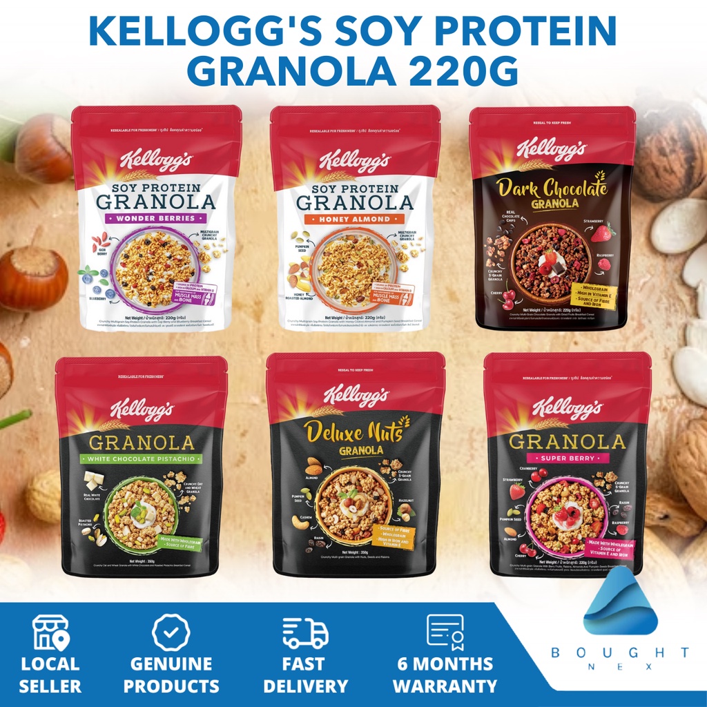 Kellogg's Soy Protein Granola - 200g/220g, Honey Almond Wonder Berries, Nutritious Breakfast ...
