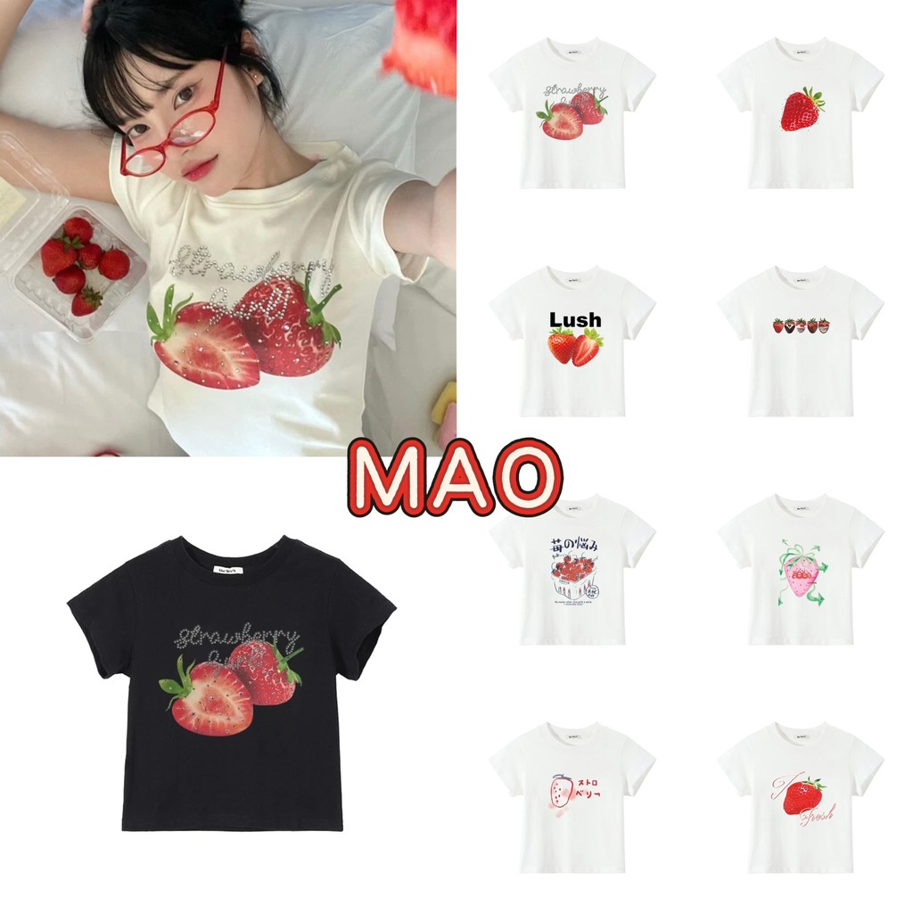 COD (Bangkok Delivery) MAO Shop Baby Tee-Fashion Strawberry Letters Printed Short Sleeve T-Shirt ...