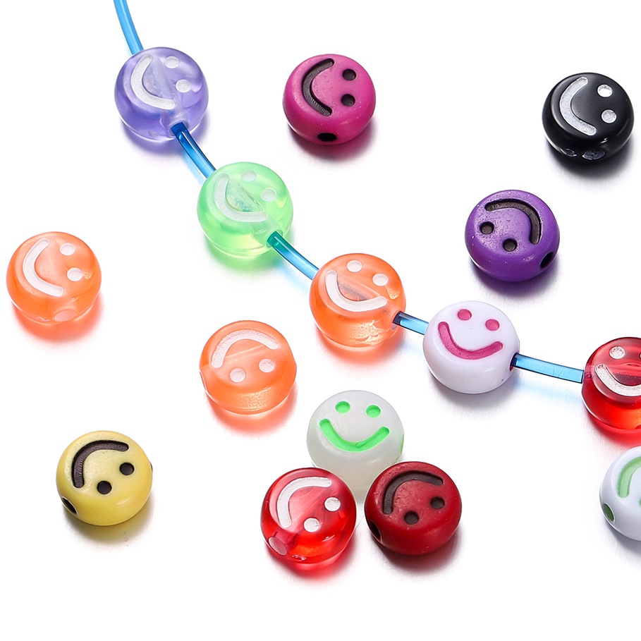 St.kunkka 100/50Pcs 7mm Colorful Smiley Face Beads Round Smiley Face ...