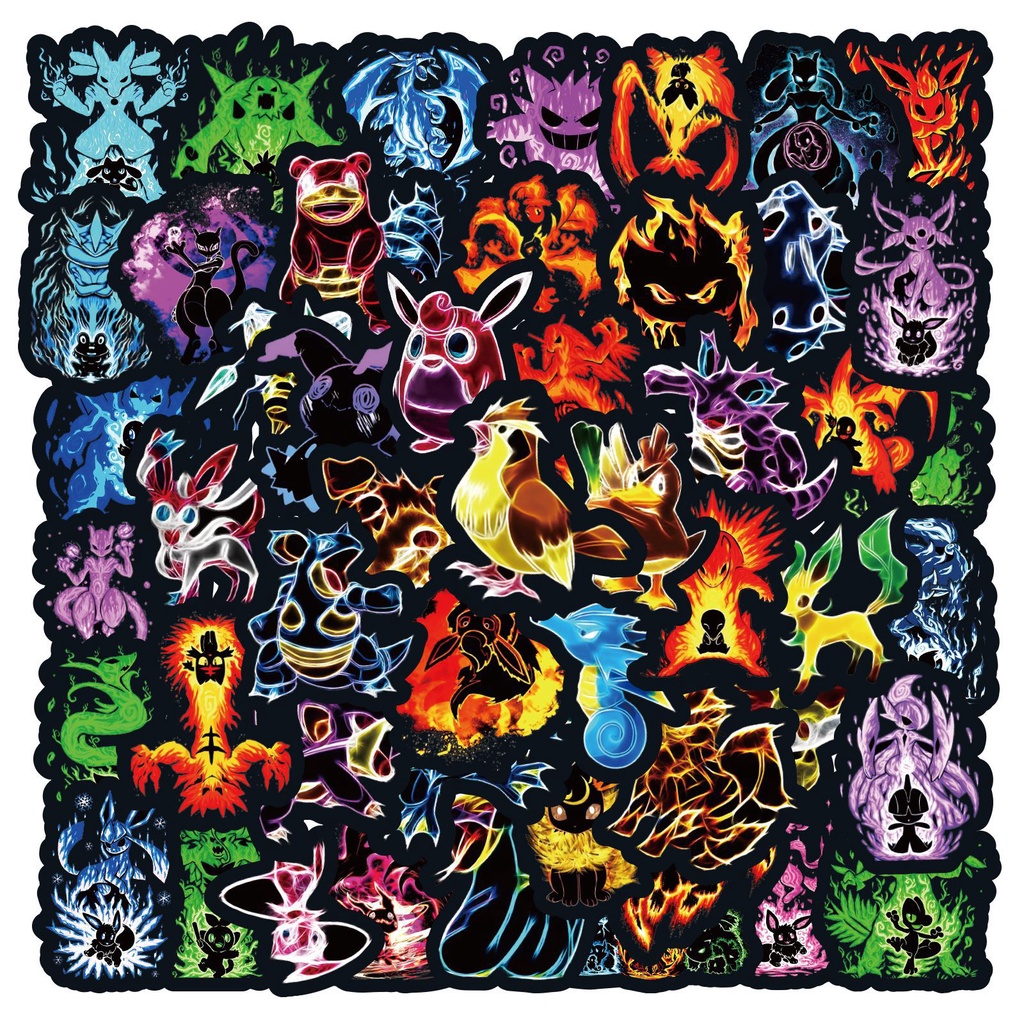 60 pcs Pokemon Cartoon Neon lights Waterproof PVC Stickers | Shopee ...