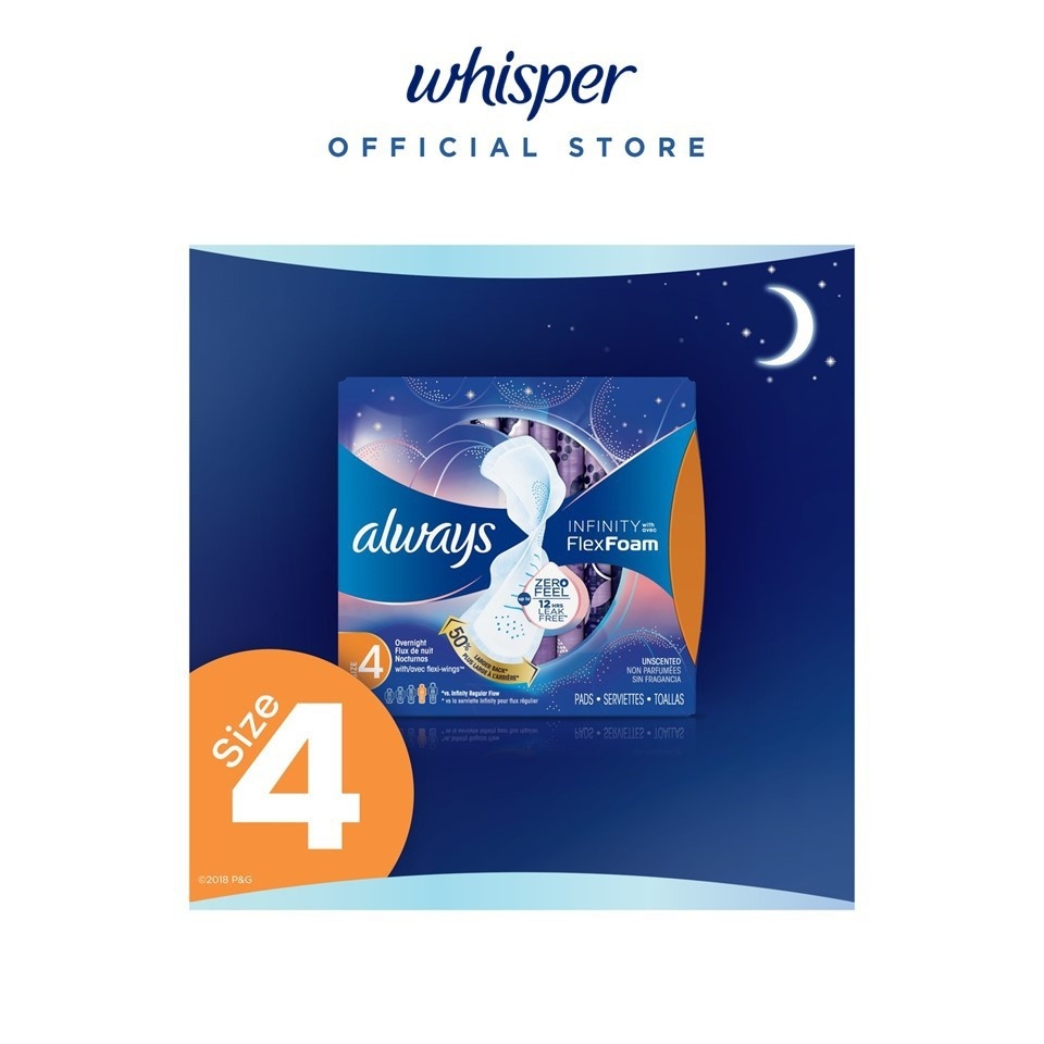 Always Infinity Night Size 4 Heavy FlowThin Sanitary Pads Wings 30cm ...