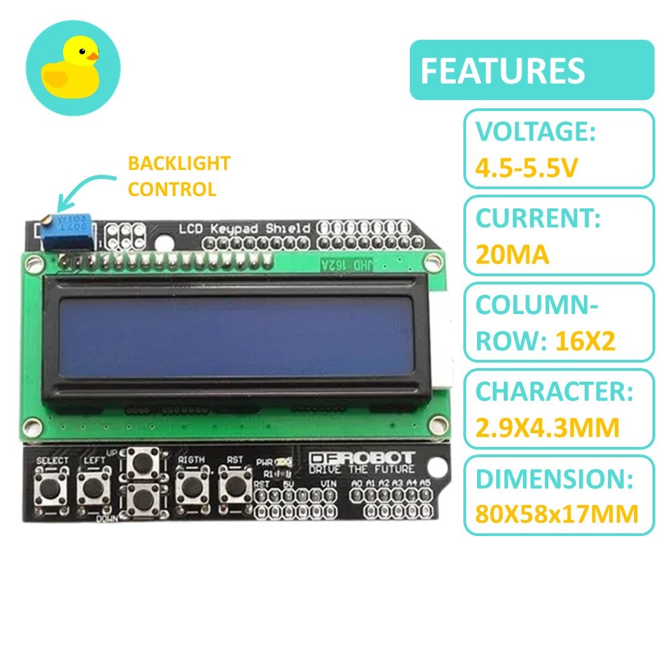 1602 16x2 Character LCD Keypad Shield For Arduino | Shopee Singapore