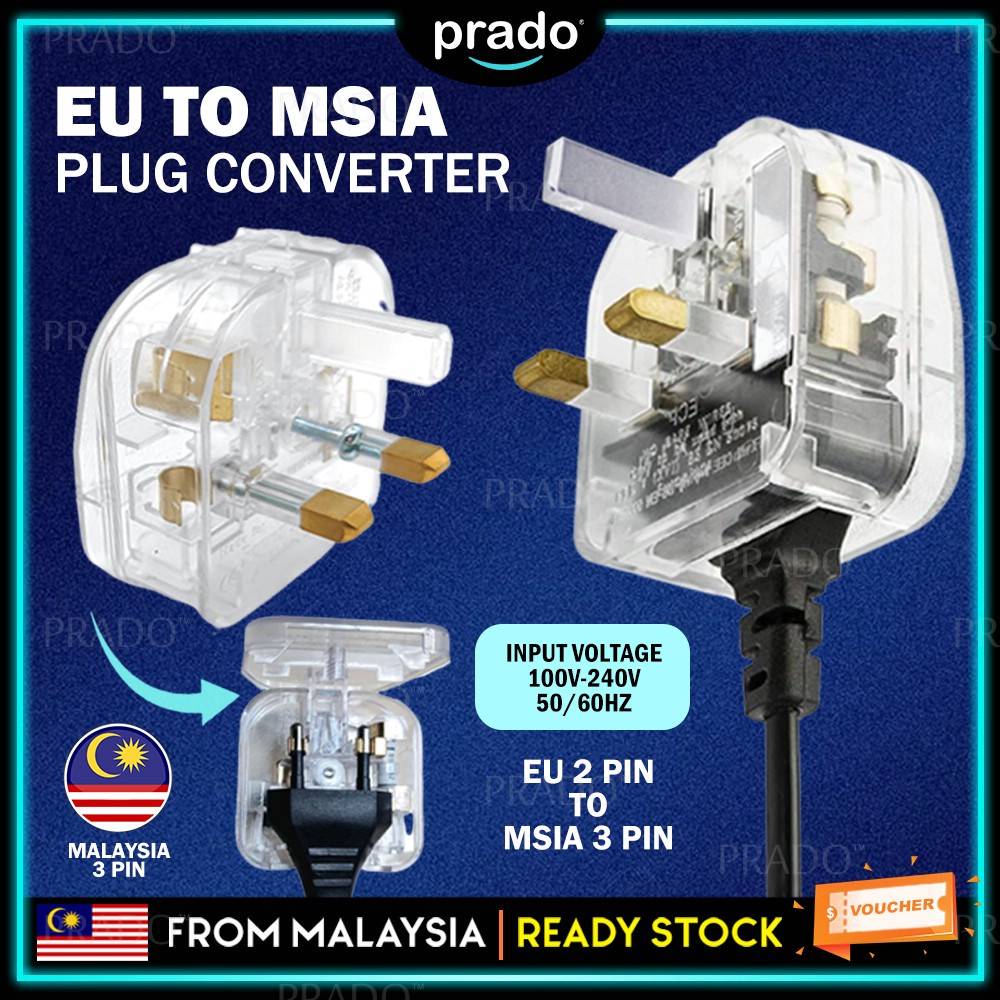 PRADO EU TO UK FUSED EURO 2 Pin To 3 Pin Plug Converter Fits 3A-5A ...