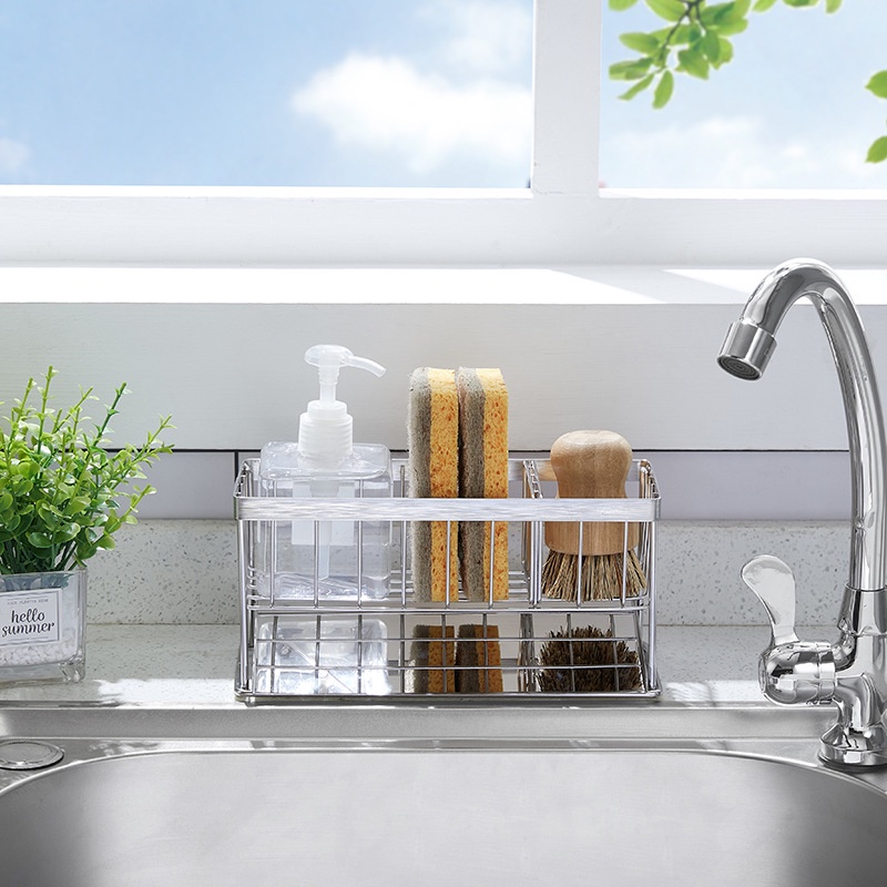 Multi-compartment Kitchen Countertop Sponge Hand Sanitizer Storage Rack ...