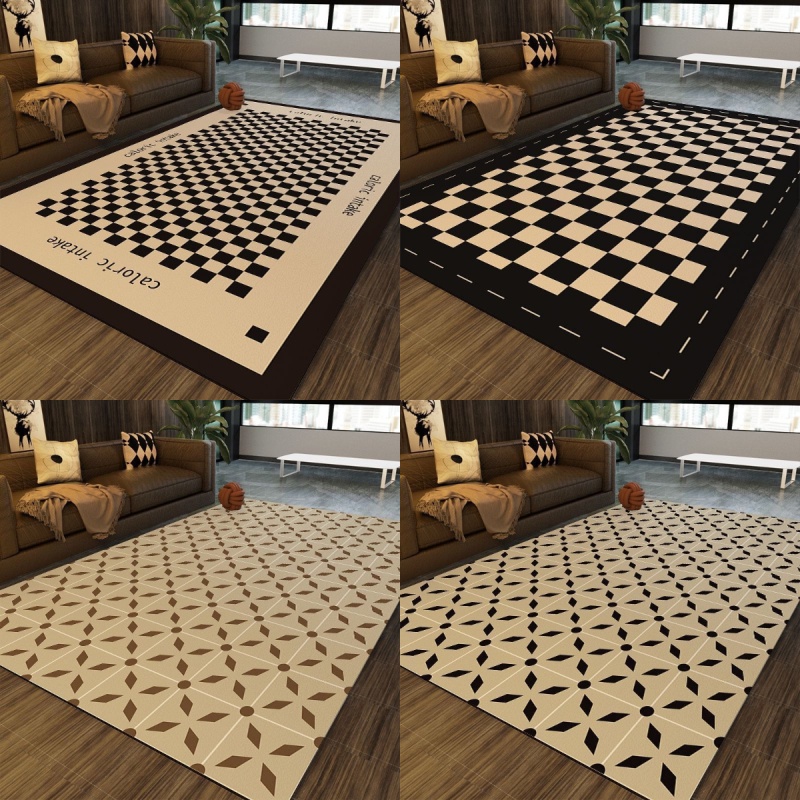 Nordic Retro Style Living Room Checkerboard Carpet High-end Light ...
