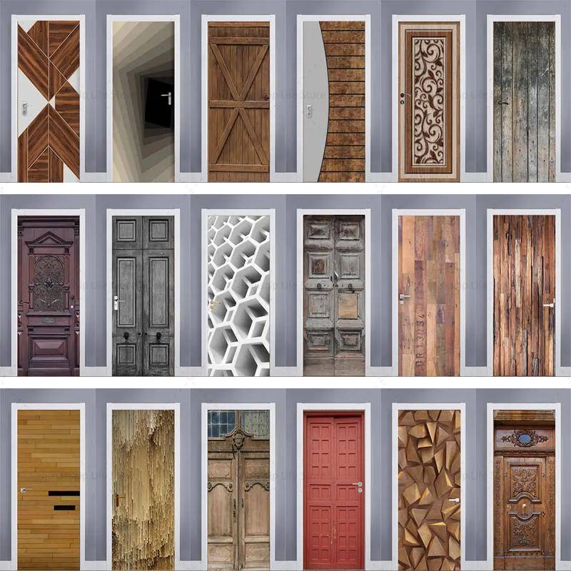 Custom New Retro Wooden Door Stickers Wrap The Whole Door Matte Pvc ...