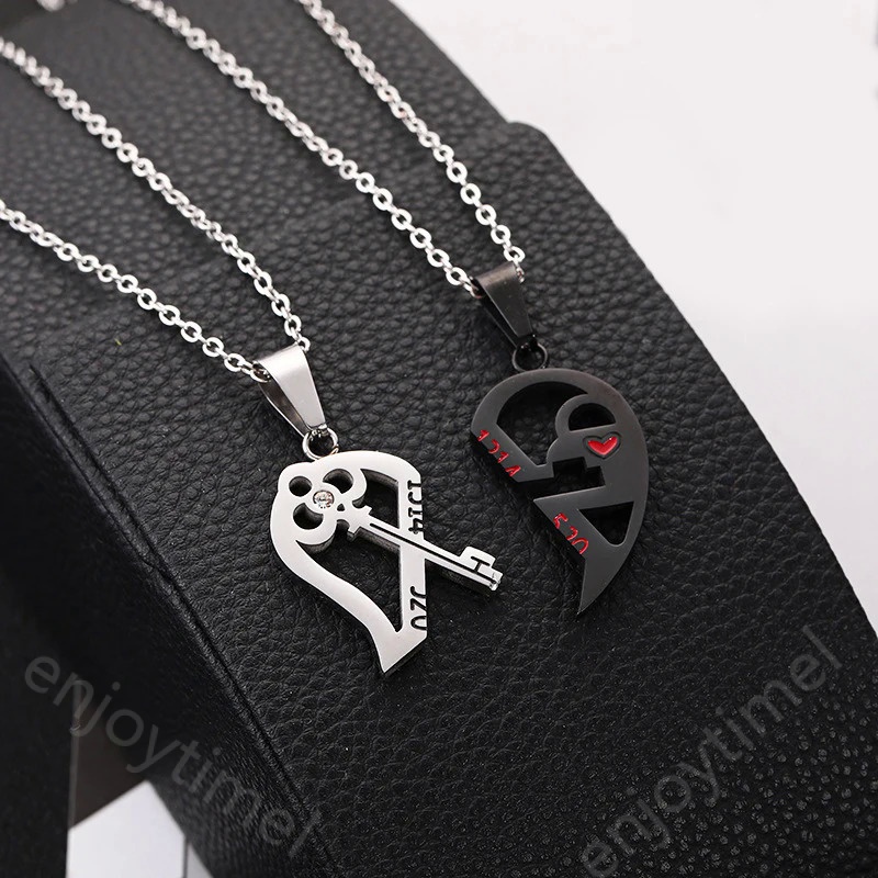 2 Piece Set Fashion Best Friend Couple Pendant Necklace Broken Heart ...