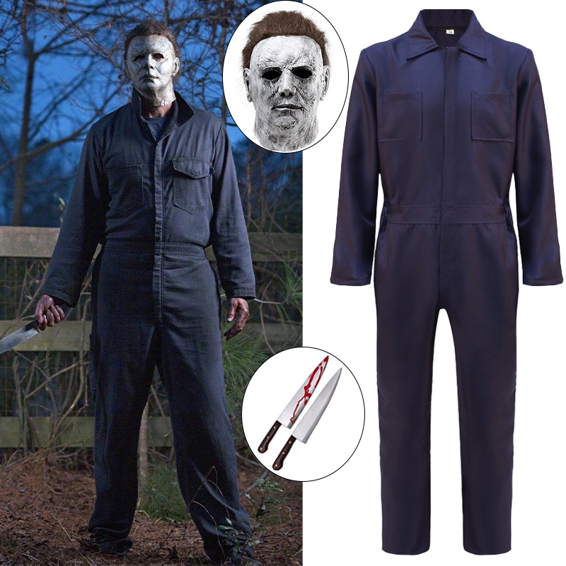 Michael Myers Cosplay Jumpsuits for Men Bleach Costume Bodysuit Mask ...