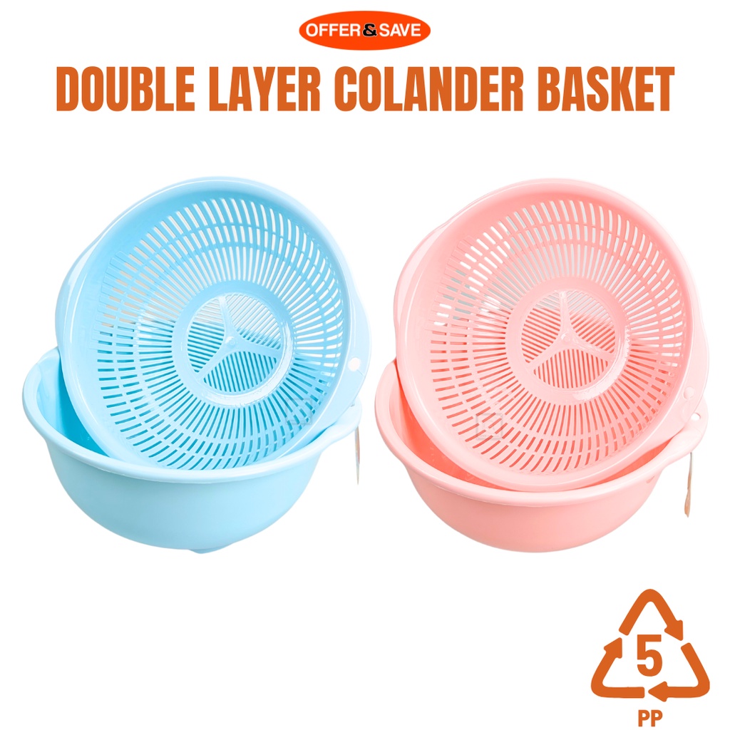 2 in 1 Double Layer Colander Basket Large Vegetable Strainer Double ...