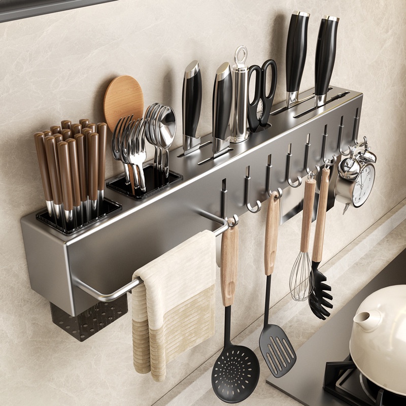 Stainless Steel Wall Mounted Kitchen Tool Knife Holder No Punch Storage ...