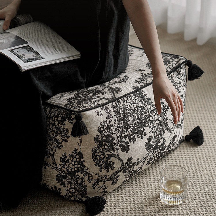 Chinese Style Round Floor Cushion, Boho Meditation Pouf, Durable Single ...