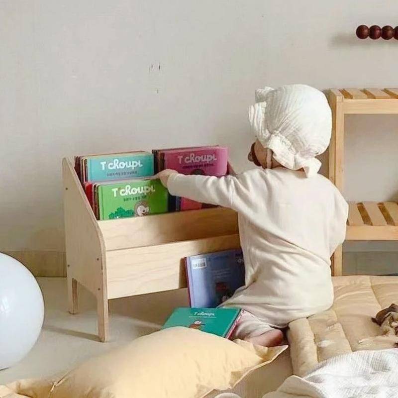 Bookshelf storage rack, floor standing wooden display rack, household ...