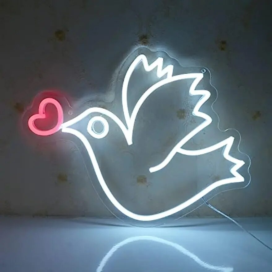 Dove of Peace Neon Signs Love Red Heart White Dove LED Signs Dimmable ...